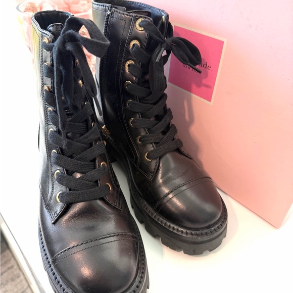 kate spade | Shoes | Kate Spade Black Combat Boots With Gold Accents ...